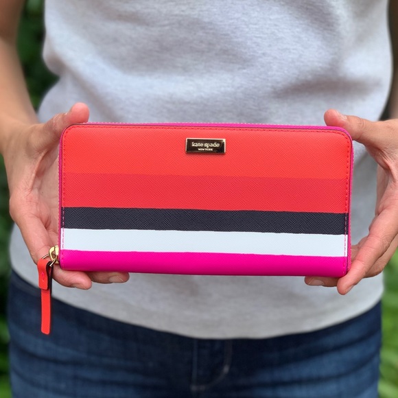 kate spade | Bags | Kate Spade Neda Bonita Stripes Zip Around Wallet ...